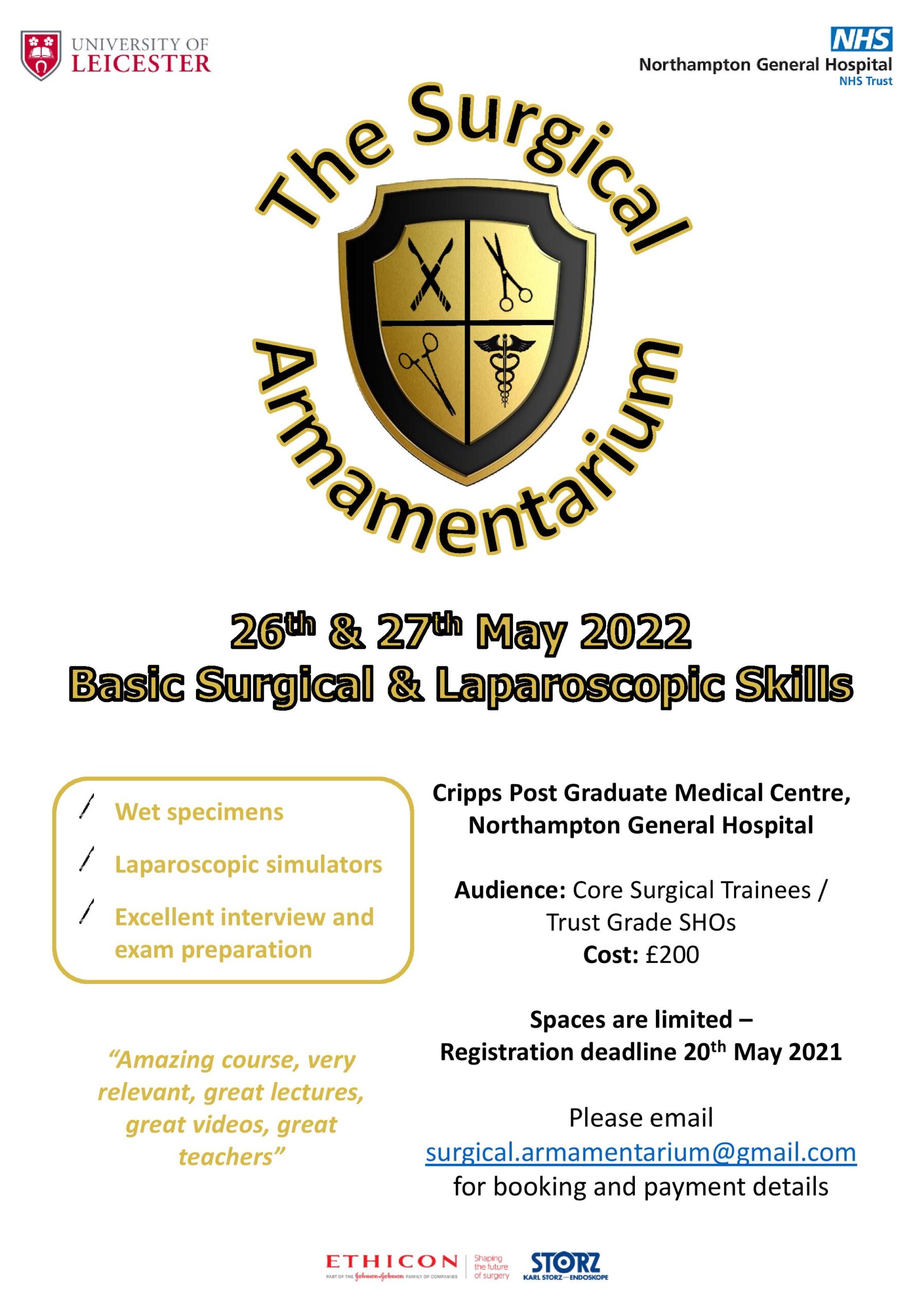 Basic Surgical & Laparoscopic Skills Course - 26th & 27th May 2022 - ALSGBI