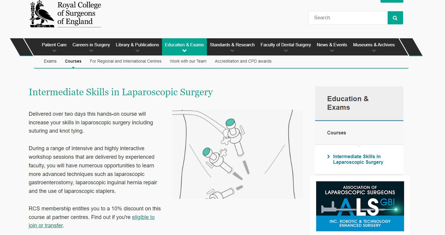 RCS England Intermediate Skills in Laparoscopic Surgery Course – 10th & 11th September 2025 - ALSGBI