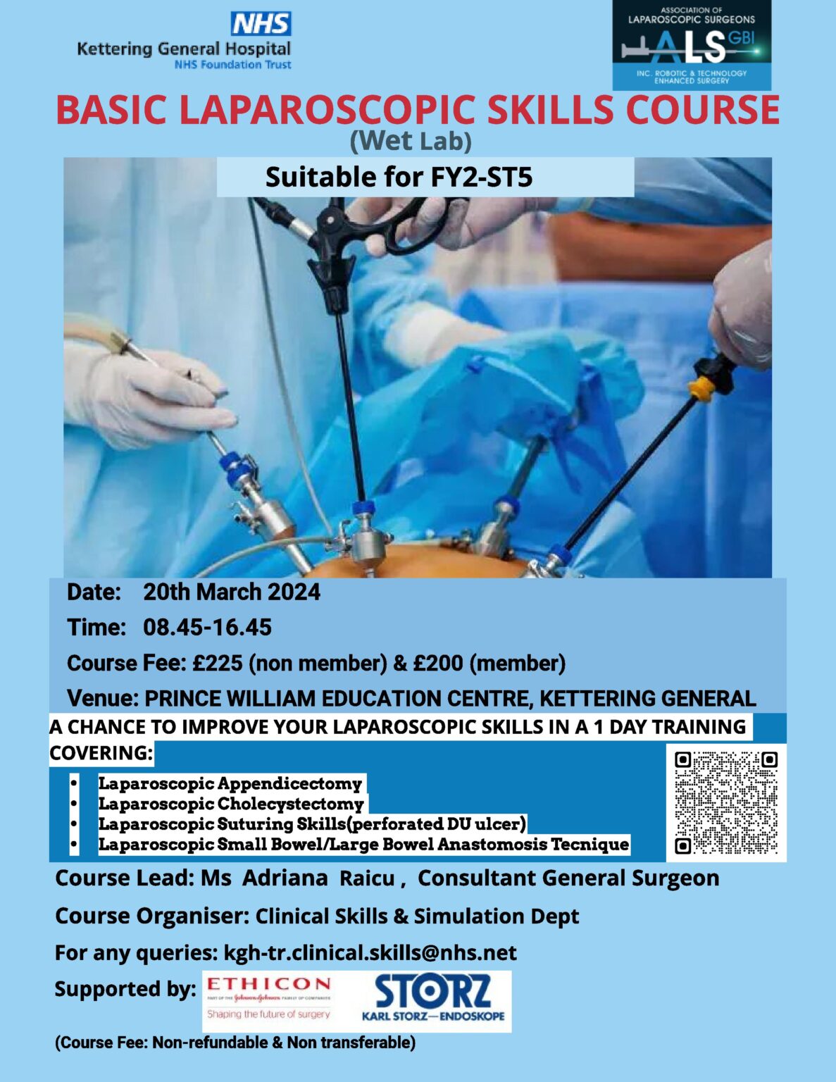 Basic Laparoscopic Skills Course (Wet Lab) - 20th March 2024 - ALSGBI