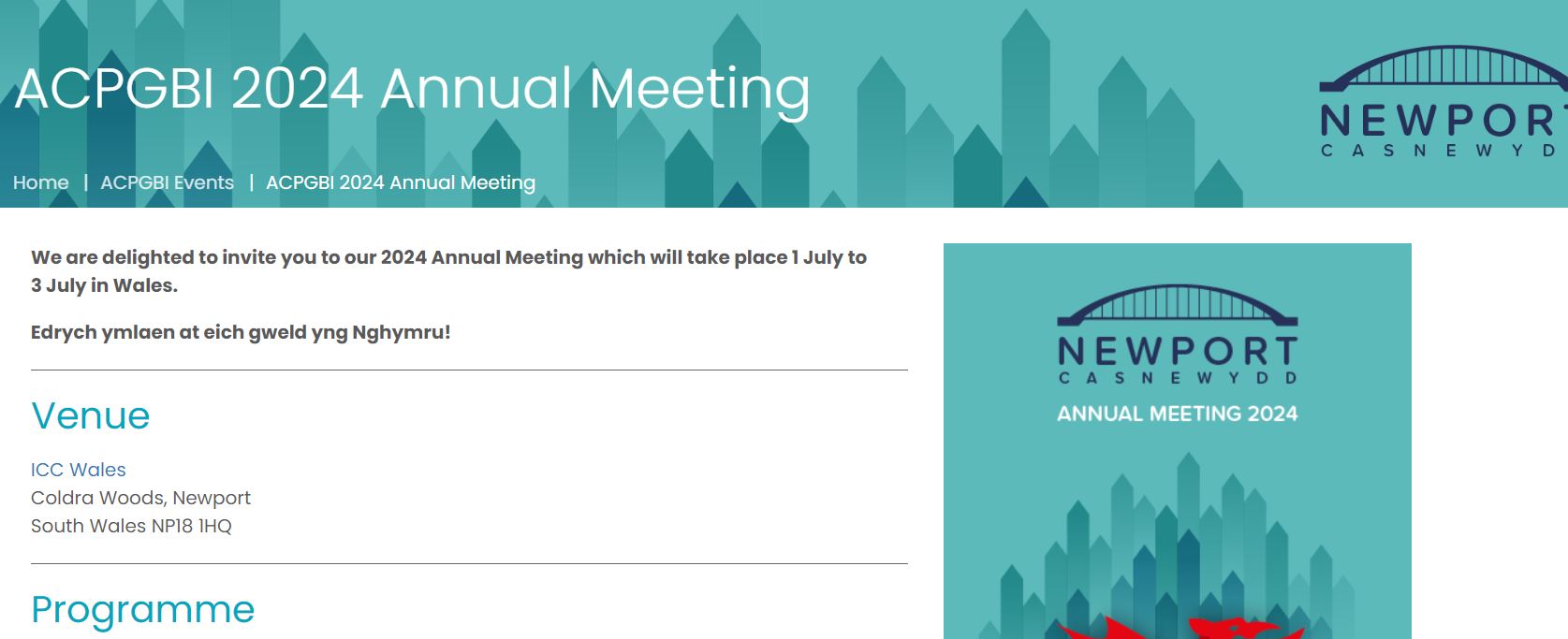 ACPGBI Annual Meeting, Newport – 1st to 3rd July 2024 - ALSGBI
