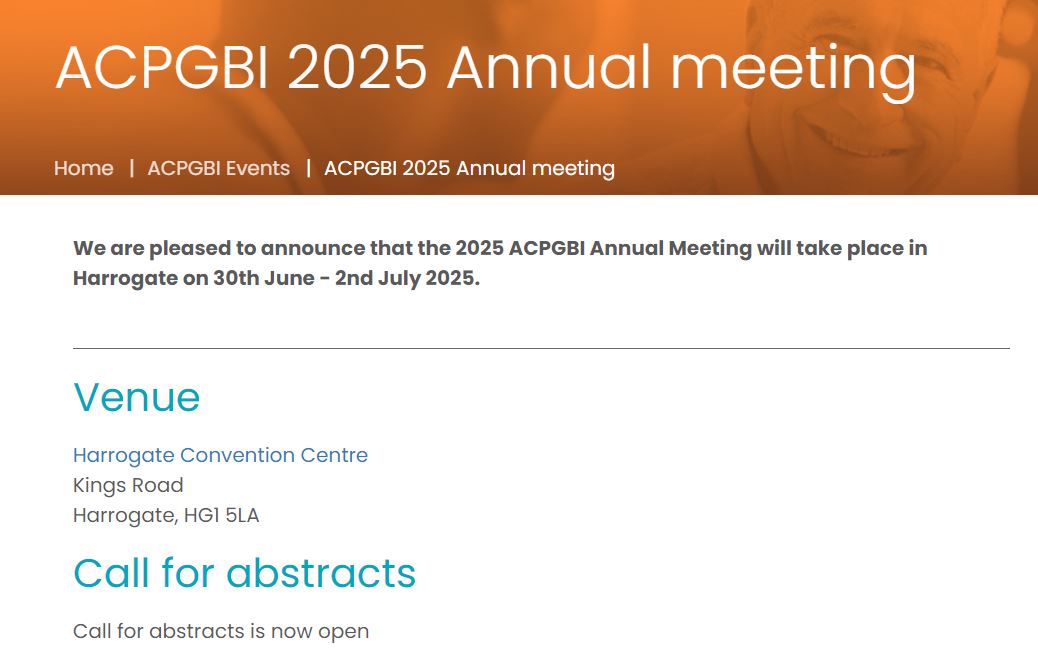 ACPGBI Annual Meeting, Harrogate – 30th June to 2nd July 2025 - ALSGBI