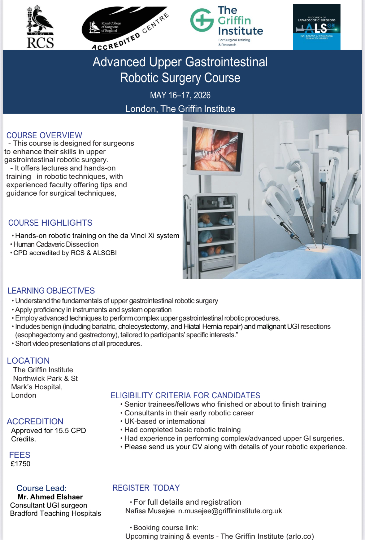 Advanced Upper GI Robotic Surgery course, Harrow - 16th & 17th May 2026 ...