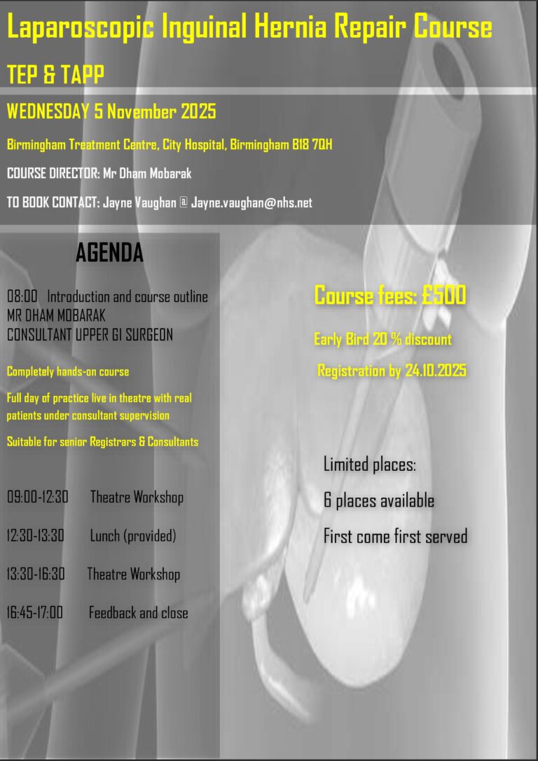 Laparoscopic Inguinal Hernia Repair course (TEP & TAPP), Birmingham - 5th November 2025 - ALSGBI